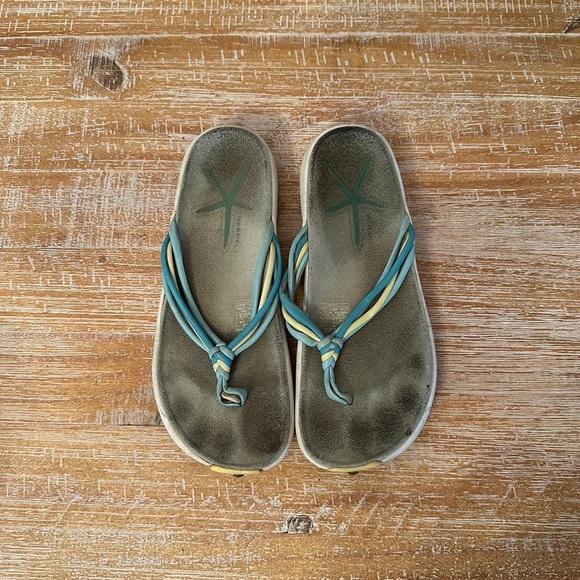 Merrell | Shoes | Merrell Blue And Yellow Flip Flops | Poshmark